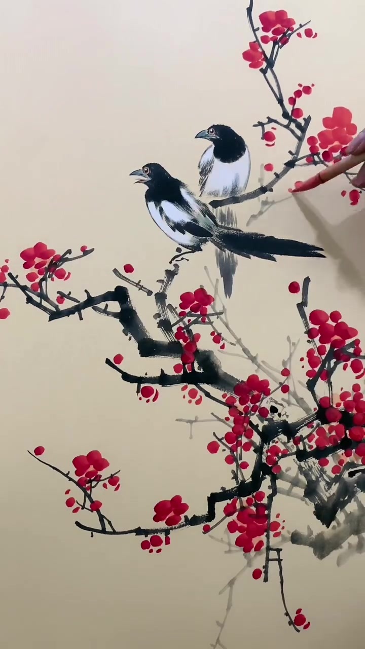 国画艺术,写意花鸟画,梅花画法