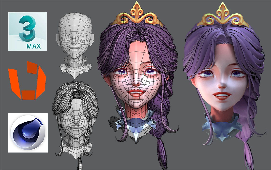 【3DMAX人物建模】手绘全流程,一个Box开始,低模搭建,UV拆分,贴图...