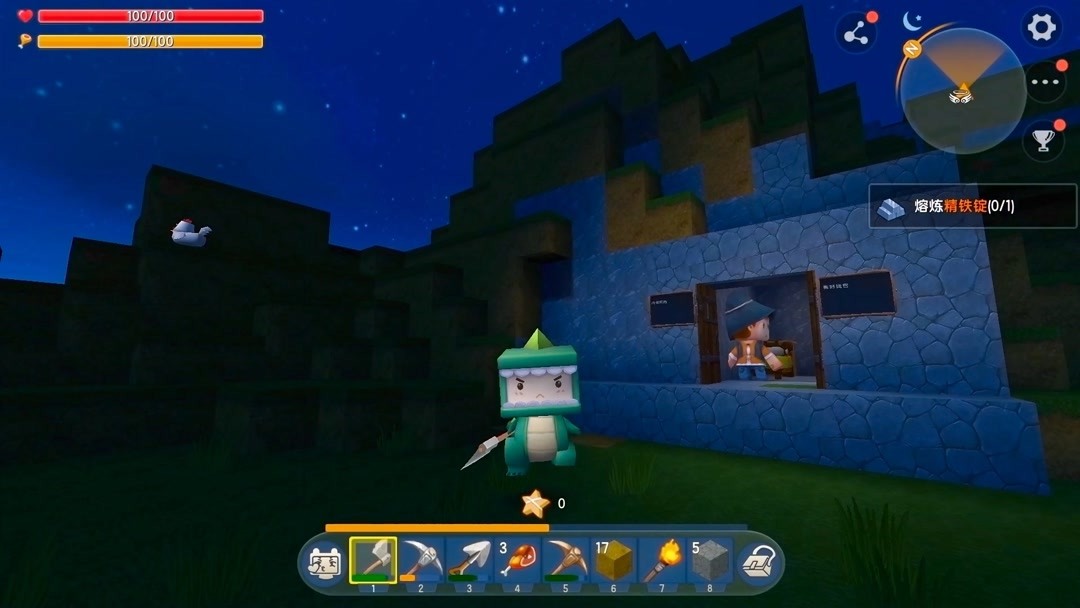 迷你世界单人生存01,山洞里建个家,黑商赖着不走了