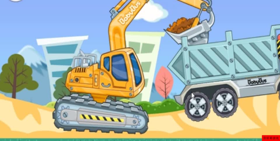 宝宝巴士-宝宝认工程车_挖掘机、装载机、吊车和土方动画片
