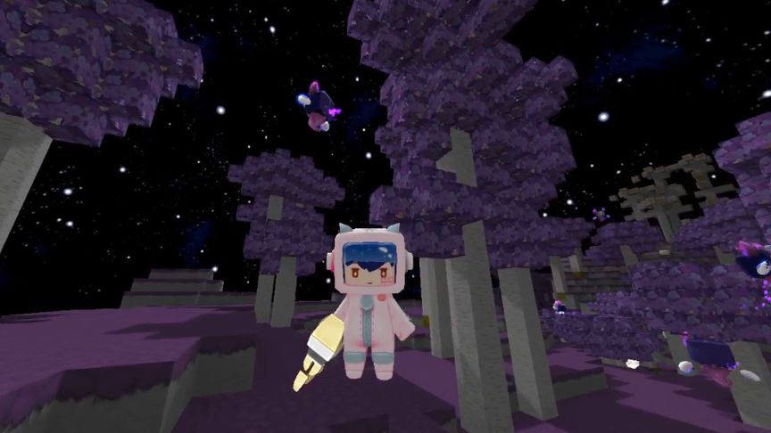 迷你世界测试服:萌眼星特有物种珍木,紫色的好梦幻呀