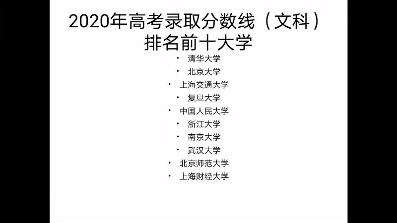 2020高考录取分数线(文科)排名前十大学