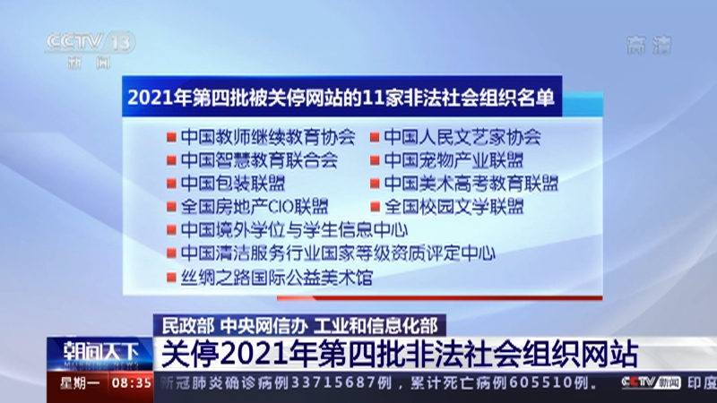 ...部 中央网信办 工业和信息化部 关停2021年第四批非法社会组织网站