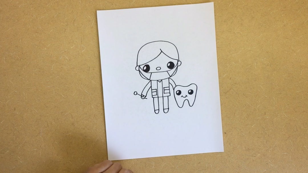 如何画卡通牙医 白衣天使爱心牙齿保健胃口好 童画儿童美术 手绘