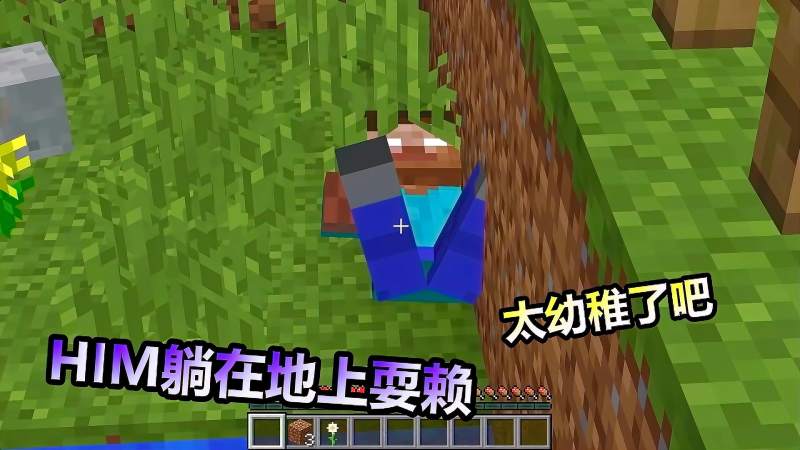 我的世界MC:HIM躺在地上耍赖,太幼稚了吧