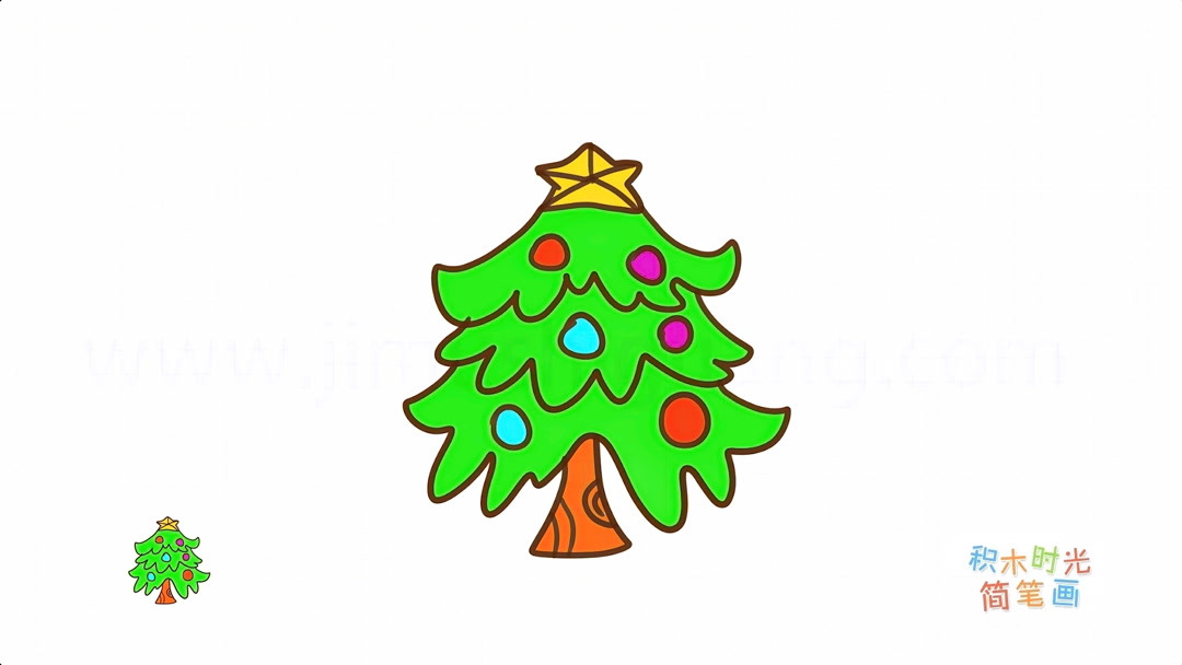 植物简笔画教程,卡通圣诞树简笔画