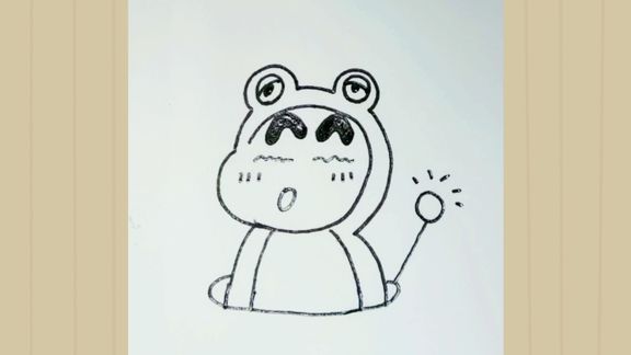 蜡笔小新简笔画,穿上可爱的青蛙装,但也藏不住有趣的灵魂