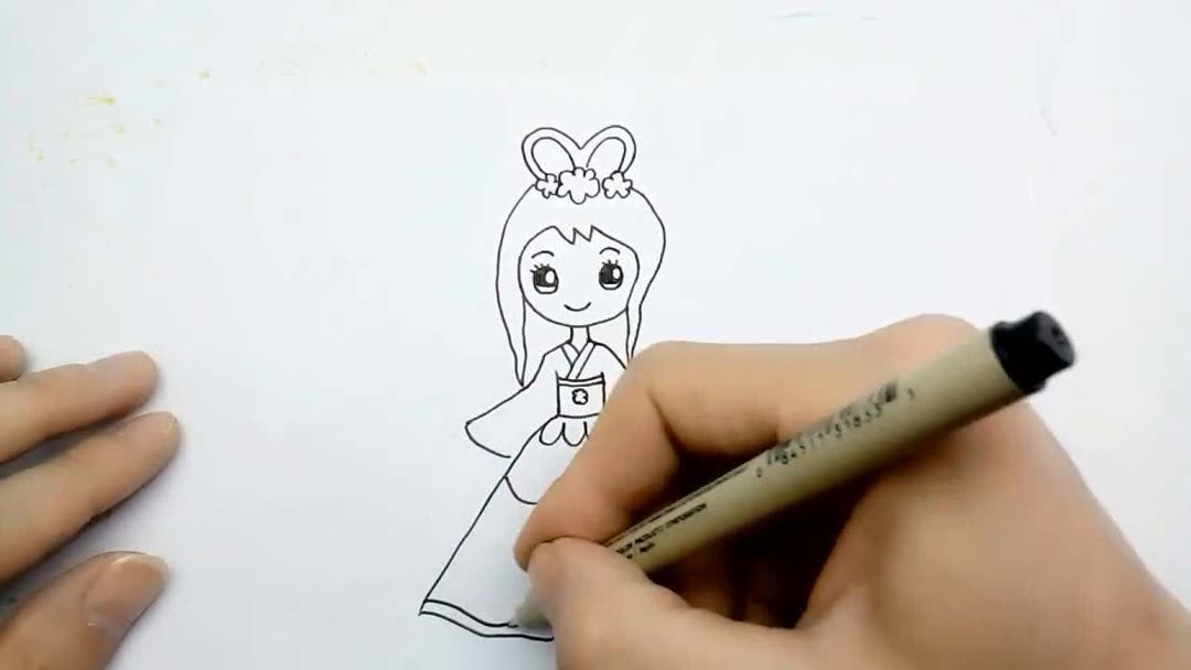 创意手绘视频,给卡通公主画上古风仙子人物简笔画,简单又漂亮
