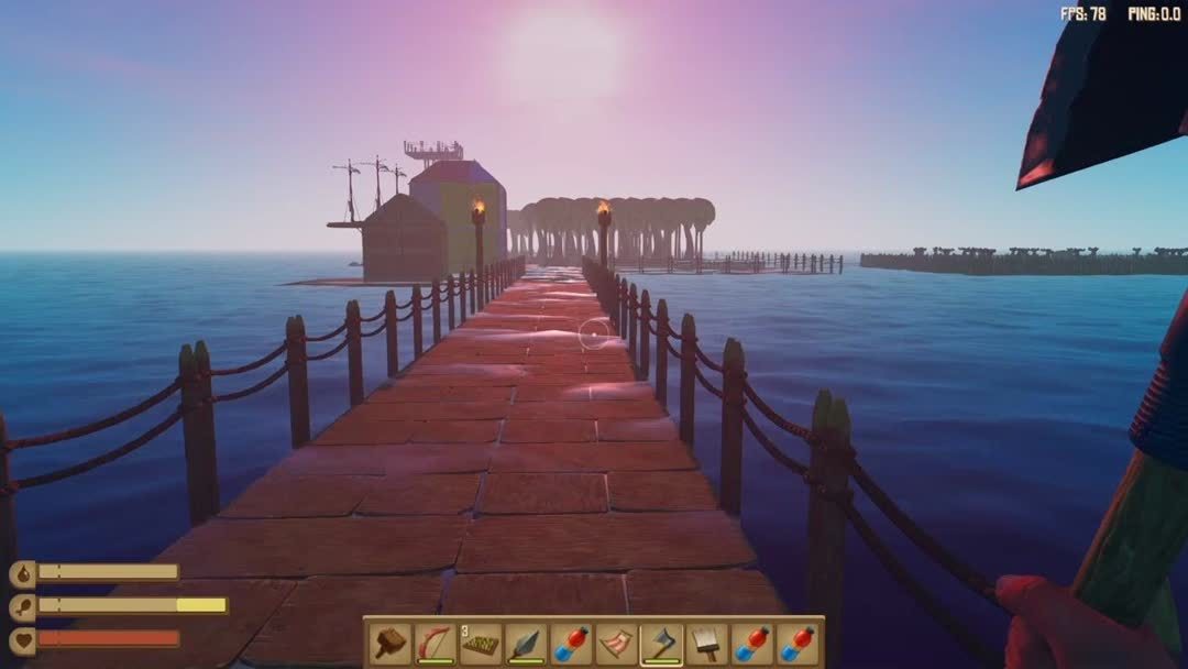 木筏求生第217天 我的椰子树长大了,小鸟没起床就过去砍树了