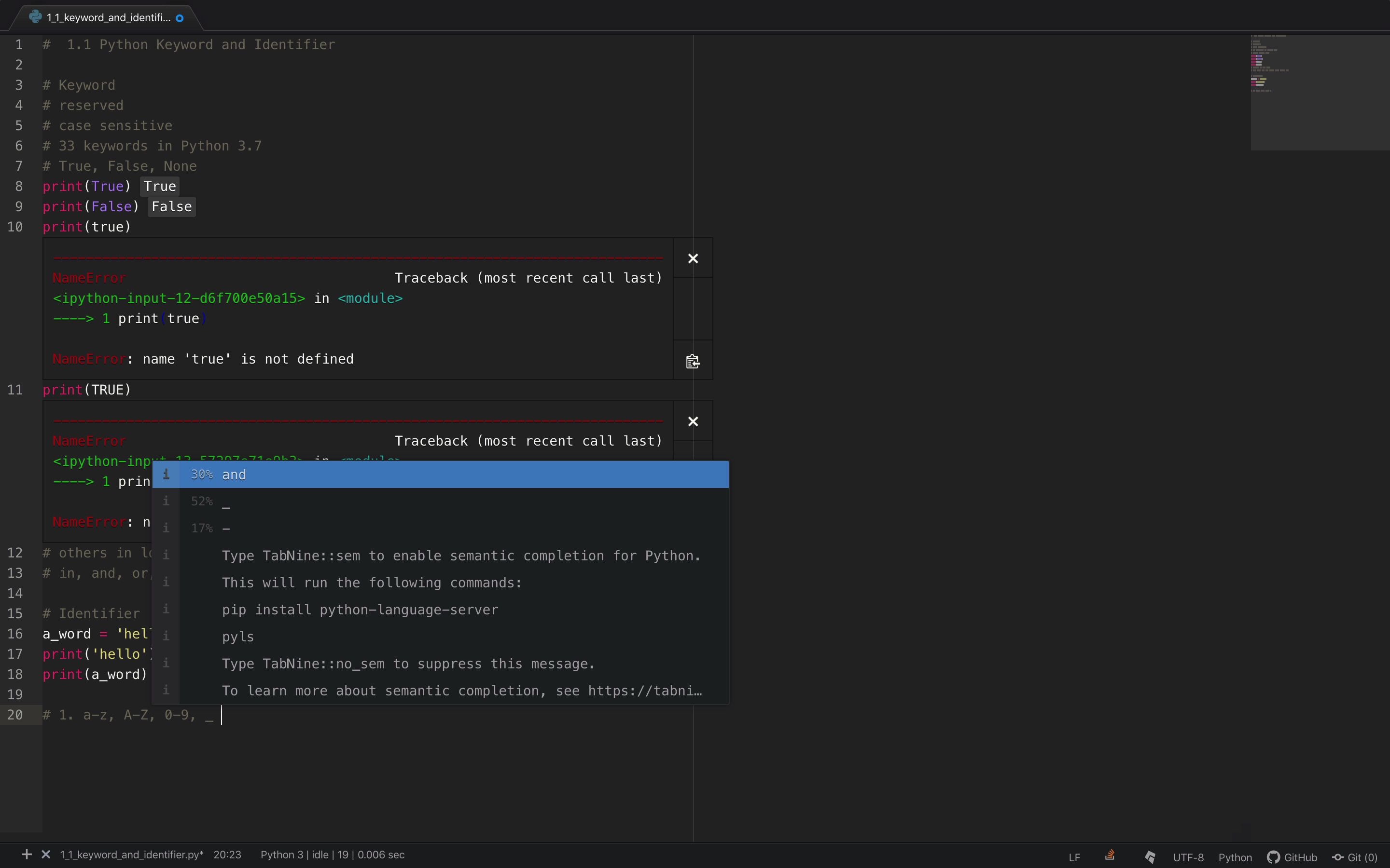Python 1.1 Keyword, Identifier