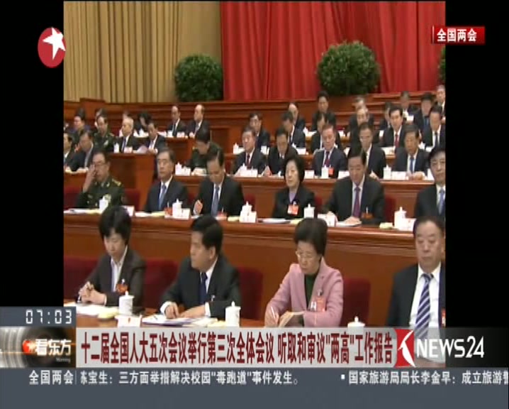 十二届全国人大五次会议举行第三次全体会议 听取和审议“两高”...