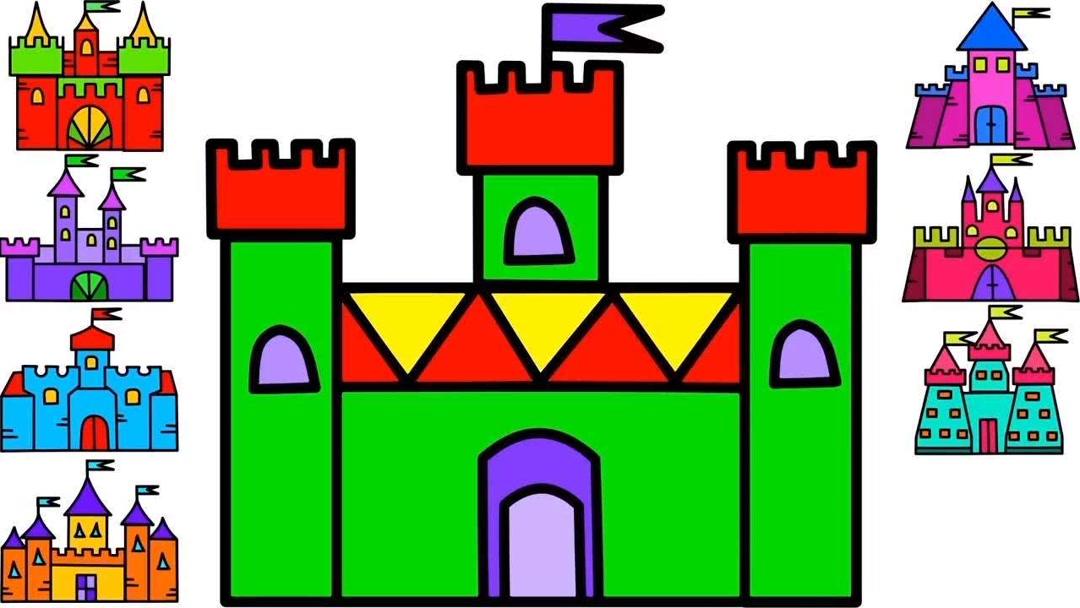 简笔画识颜色 第15集 插着紫色旌旗的城堡