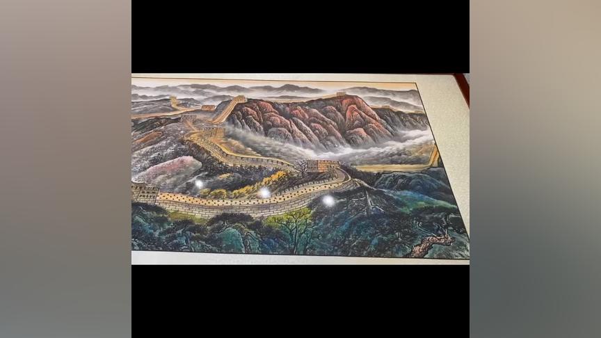 #国画山水 #纯手绘 #带你走进画里 实木装框后215*85厘米✈️