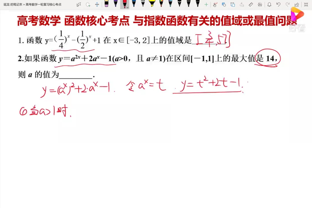 与指数函数有关的值域最值问题