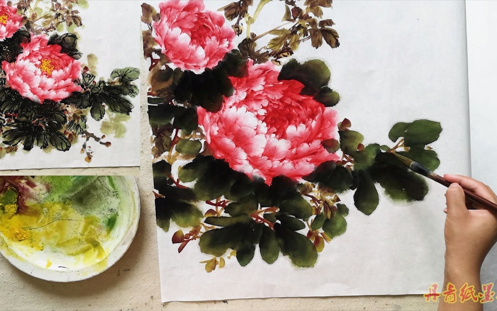 国画牡丹学会叶藏花,多少人觉得画叶子简单,其实这才是高手画法