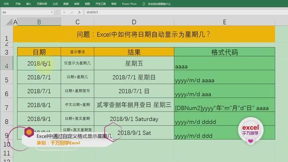 Excel中通过自定义格式将日期自动显示为星期几,简单到没朋友!