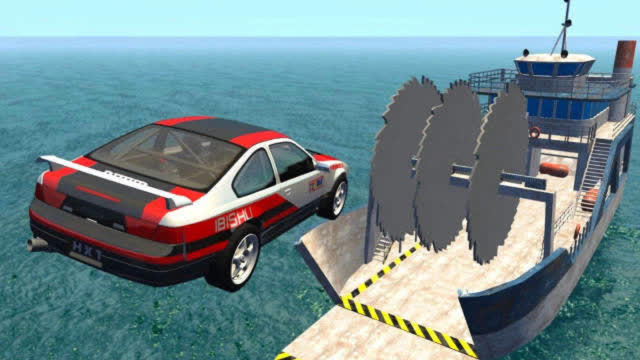 面对巨型齿轮的拦截,汽车能成功登船吗?3D动画模拟超过瘾