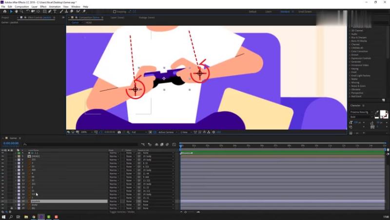AE动画教程-纯操作-20分钟制作打游戏角色动画 MG教学