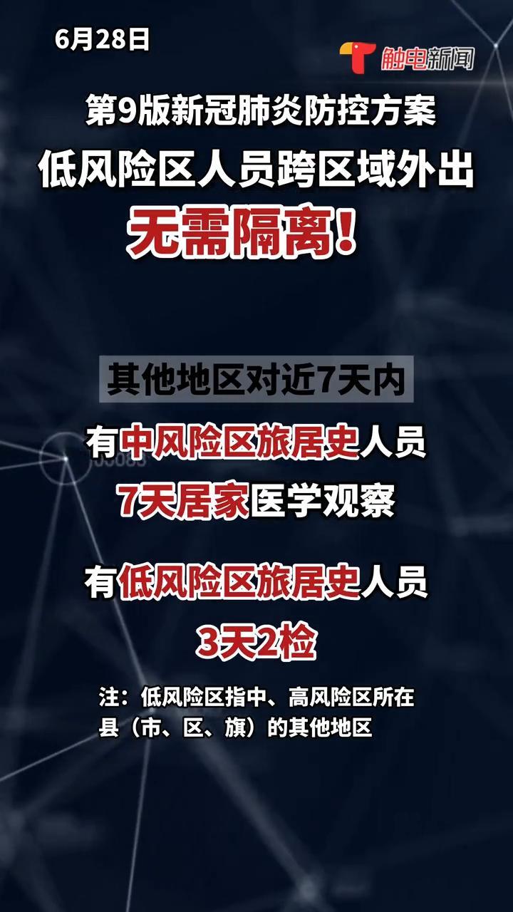 6月28日,国务院联防联控机制发布第9版新冠肺炎防控方案:低风险区域...