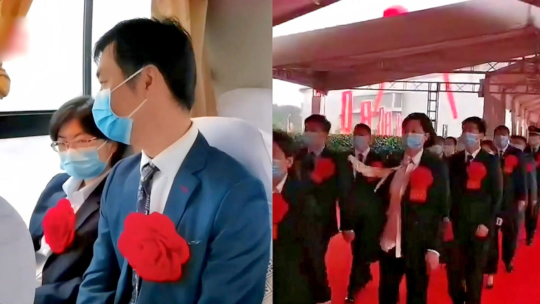 武汉市抗疫表彰大会召开 抗疫英雄们胸戴大红花昂首阔步走入会场