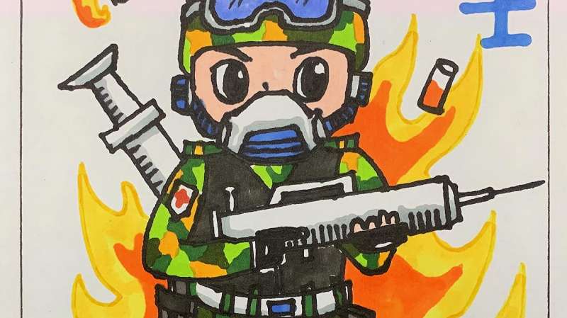 三分钟教你画出最酷《抗击冠状病毒战士》,适合小学生绘画