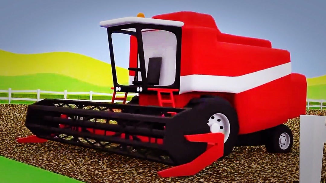 工程车之农用收割机 农用拖拉机 挖掘机 自卸车 英文益智动画