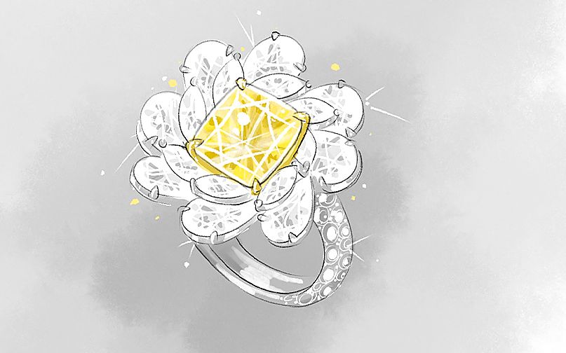 珠宝设计 | 黄钻戒指手绘欣赏