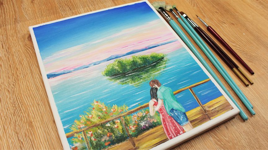 丙烯画 | 基础绘画教程「湖边日出」