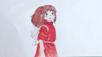宝妈教你怎么使用油画棒,用油画棒画宫崎骏经典动画形象形象--千寻