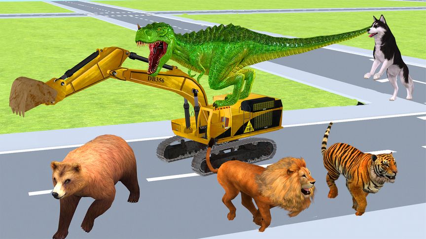 霸王龙来袭,快无敌啦,驾驶挖掘机打败它~学英语动画片