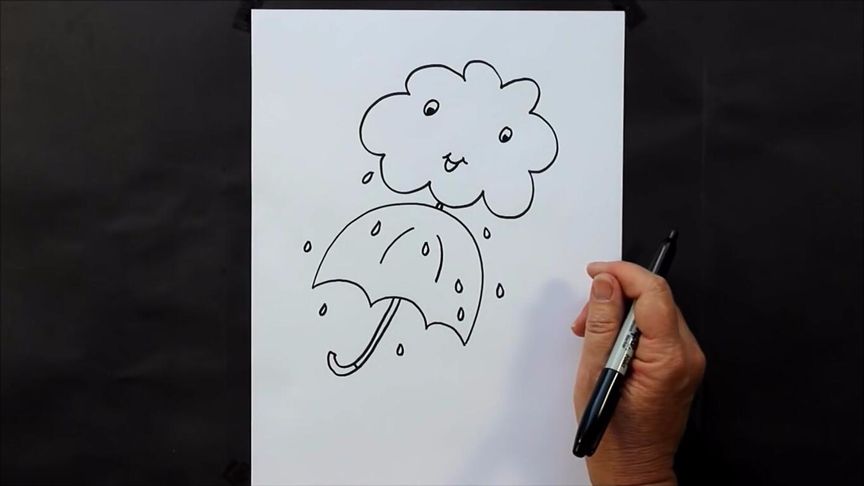零基础学画,宝宝两分钟画出乌云和小雨伞,简单好玩有趣的绘画