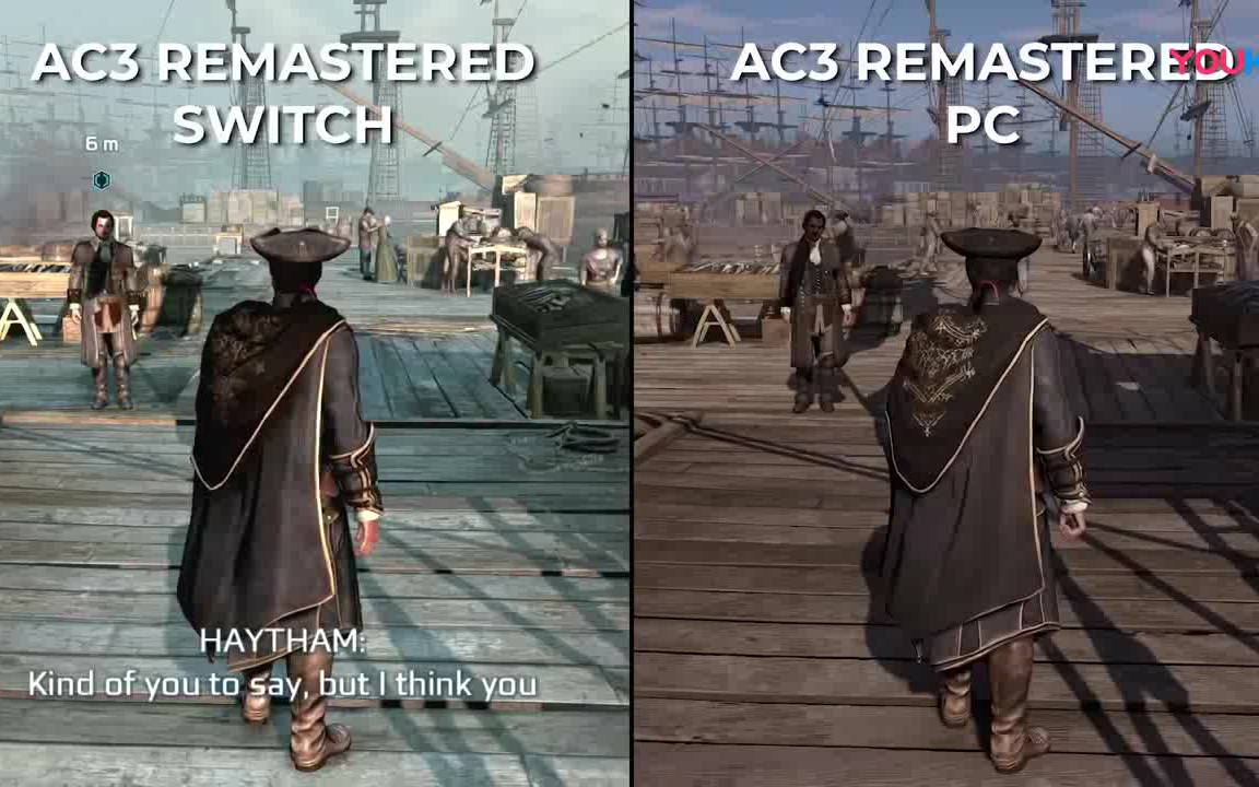 《刺客信条3:重制版》Switch/PS4/PC画面对比