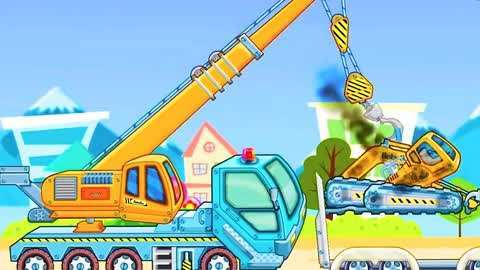 工程车之起重机 板车 自卸车 英文学习认知颜色 益智早教动画