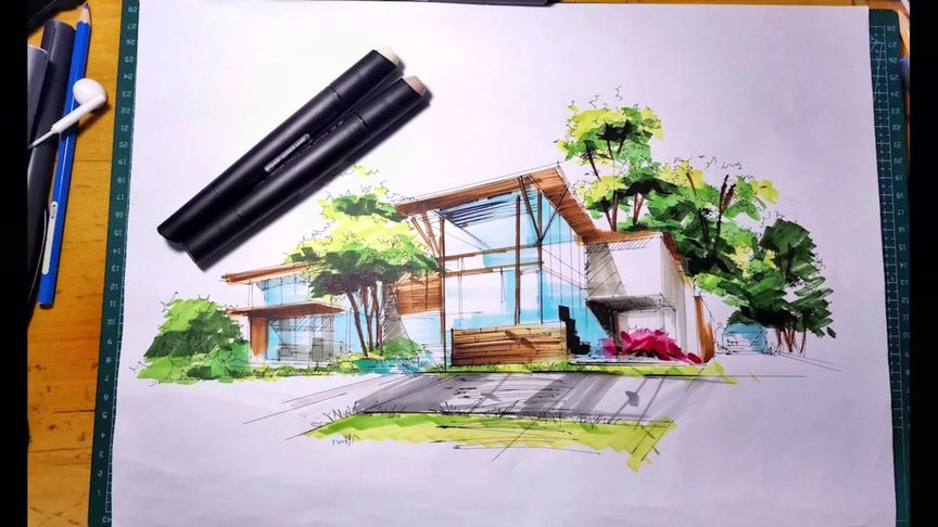 手绘效果图05|手把手带一分钟带你完成室内效果图