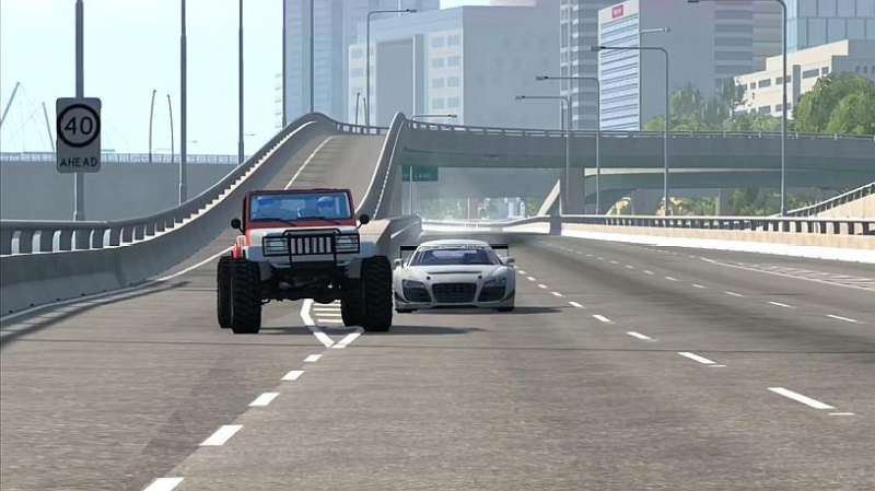 BeamNG:奥迪R8开足马力直行冲向转弯的越野车,模拟真实车祸