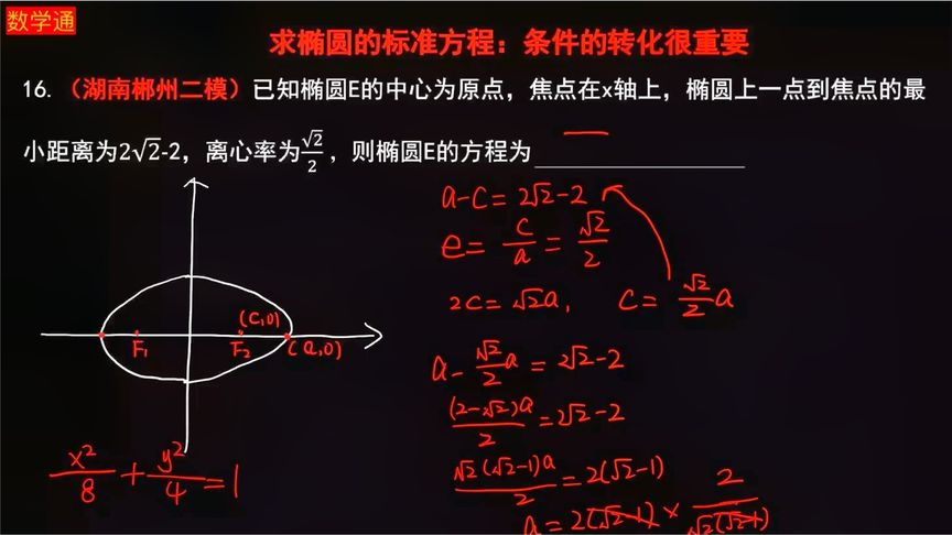 求椭圆标准方程,条件的转化很重要