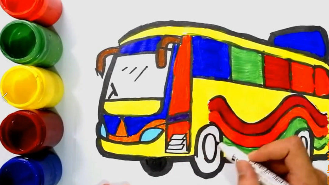 孩子们,快来学习绘画吧,手工简笔彩绘公交车玩具模型