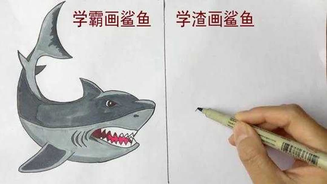 学霸画的鲨鱼果然霸气,那么学渣画的如何呢?快看看有啥区别!