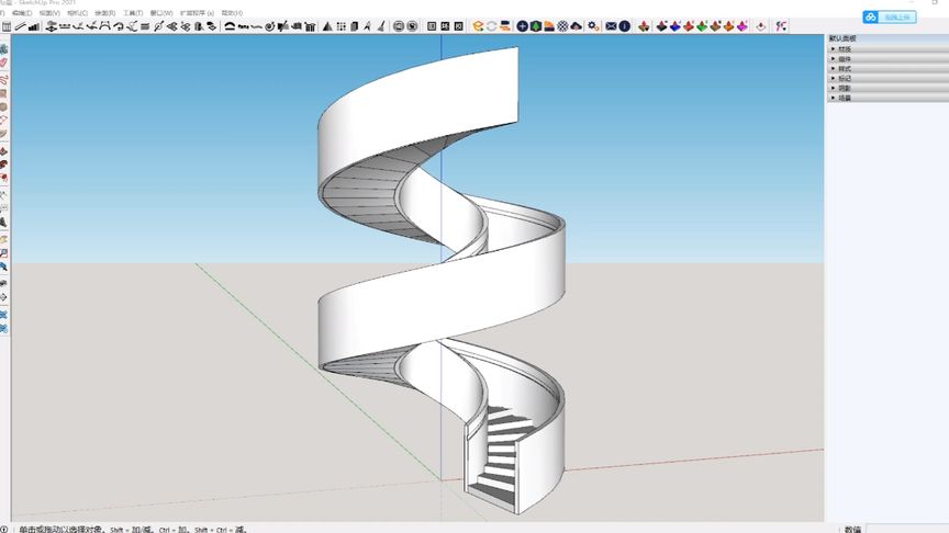 SketchUp旋转楼梯建模,su楼梯建模,跟着视频你也可以轻松做出来