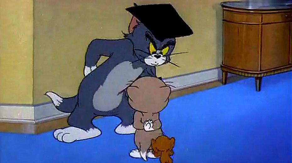 猫和老鼠:汤姆追赶杰瑞,杰瑞藏到小猫咪身后,躲过汤姆追赶