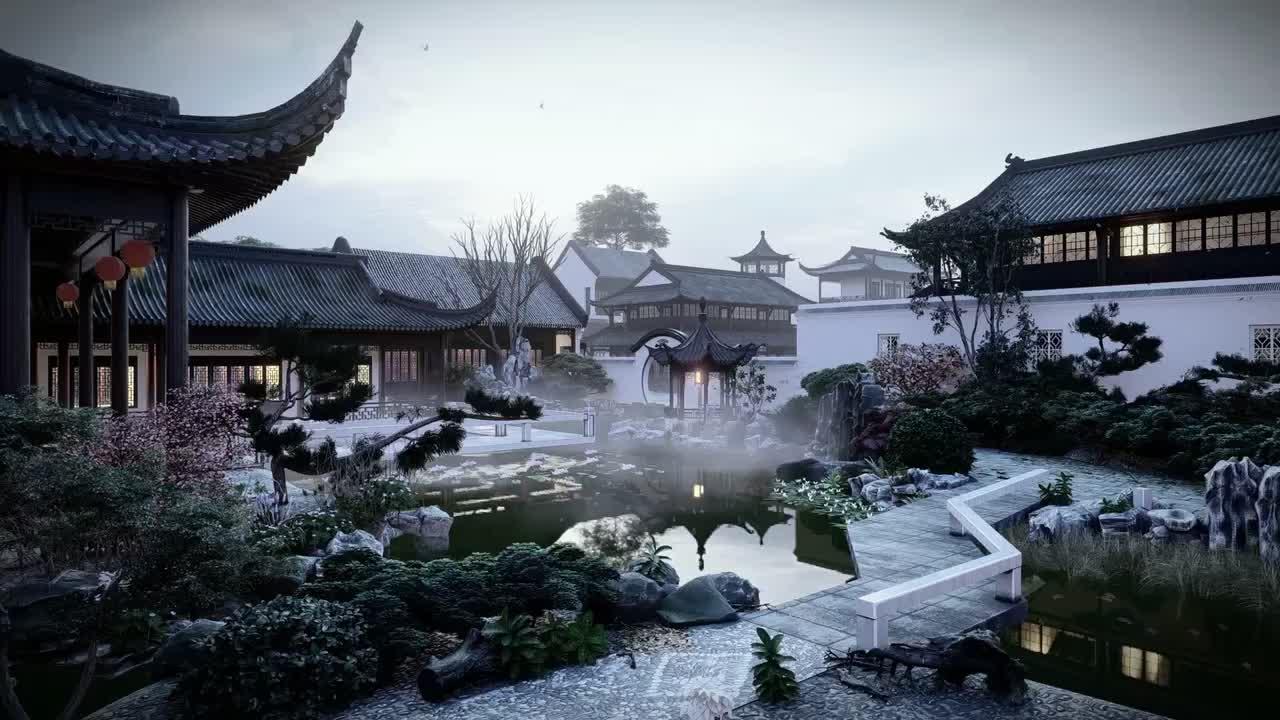 唯美中国庭院园林景观动画渲染#设计 #渲染 #园林景观 #cg动画