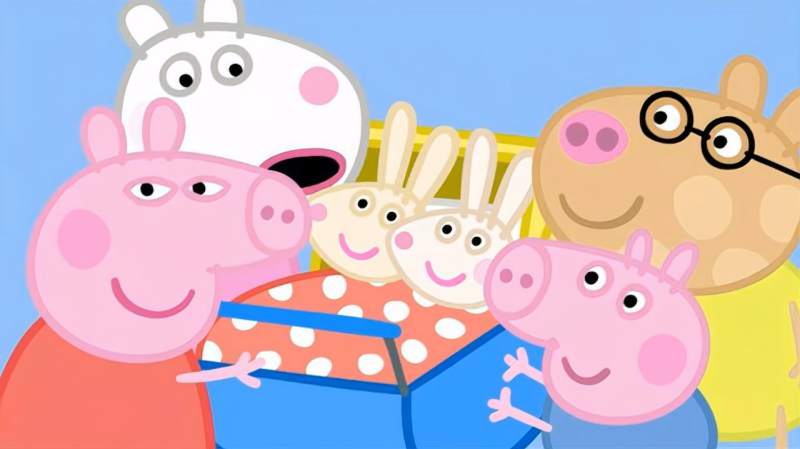 小猪佩奇和小伙伴去看望刚出生的兔宝宝,趣味卡通儿童简笔画