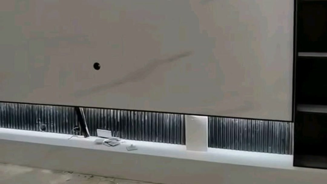 网红款实木格栅UV悬空电视背景墙安装成品效果