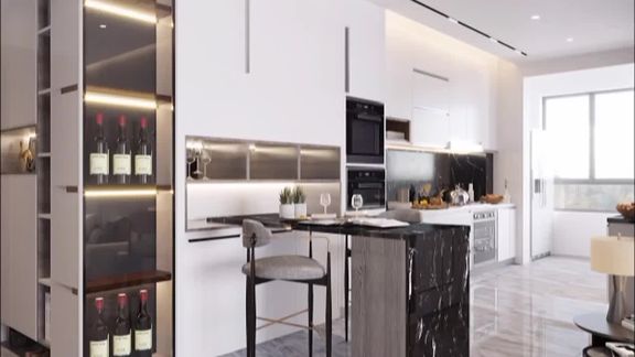 现代客餐厅厨房案例分享#室内设计 #效果图 #室内效果图 #装修