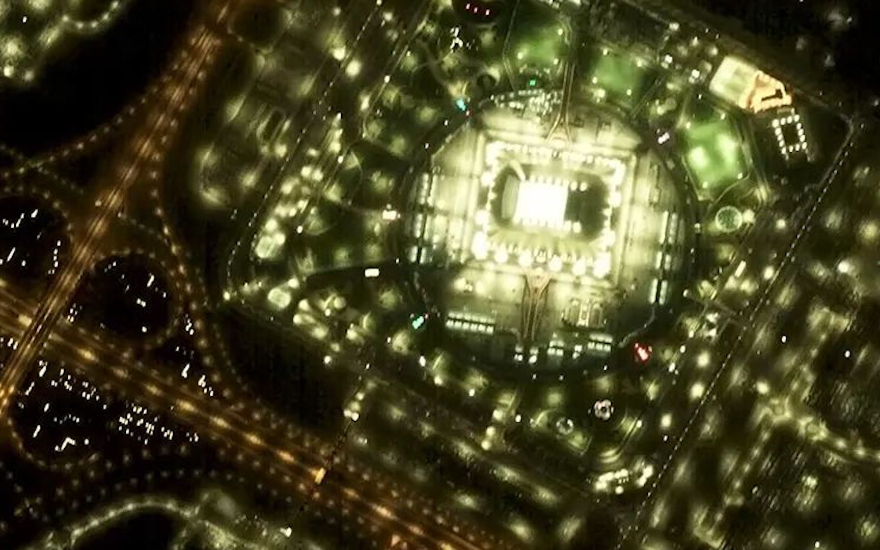 卫星视角鸟瞰卡塔尔世界杯揭幕战 此时的海湾球场灯火璀璨!