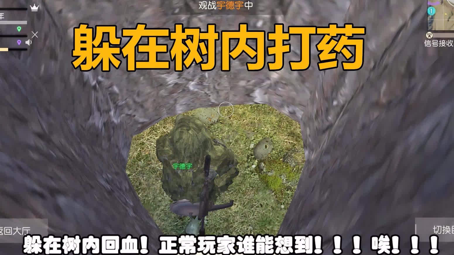 荒野行动:又遇神仙队友,躲在树内打药,正常玩家谁能想到?