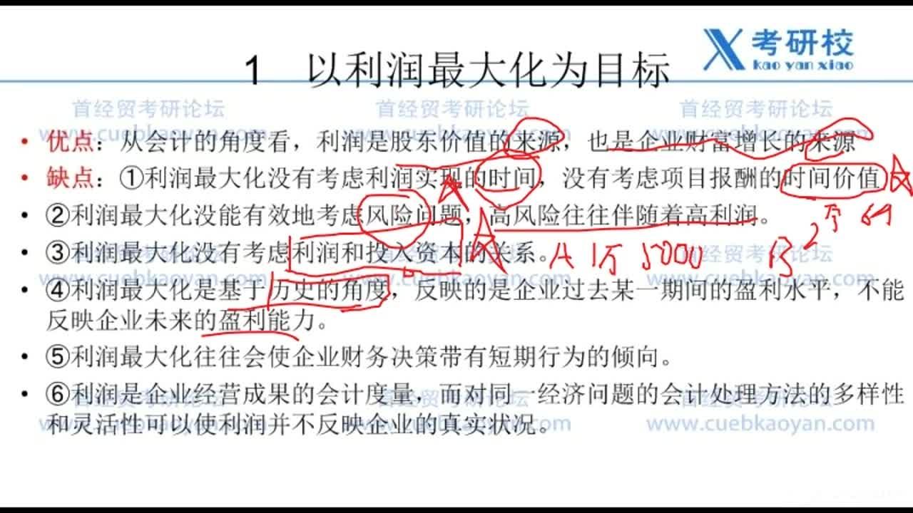 【每周一讲】首经贸915会计学考研知识之财务管理的目标:以利润最大...