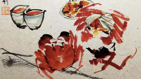 国画:一笔中既有墨色的浓淡变化,且有墨色的枯湿变化。自然成趣