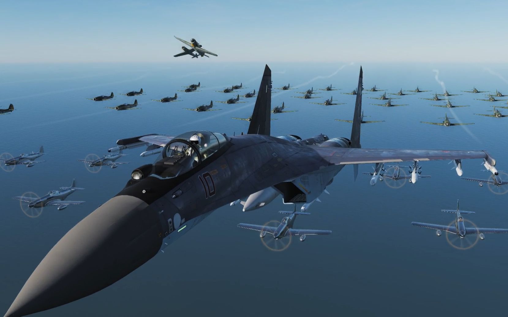 10架歼16穿越二战,遭遇100架德军FW190战机,能否拦截?游戏模拟