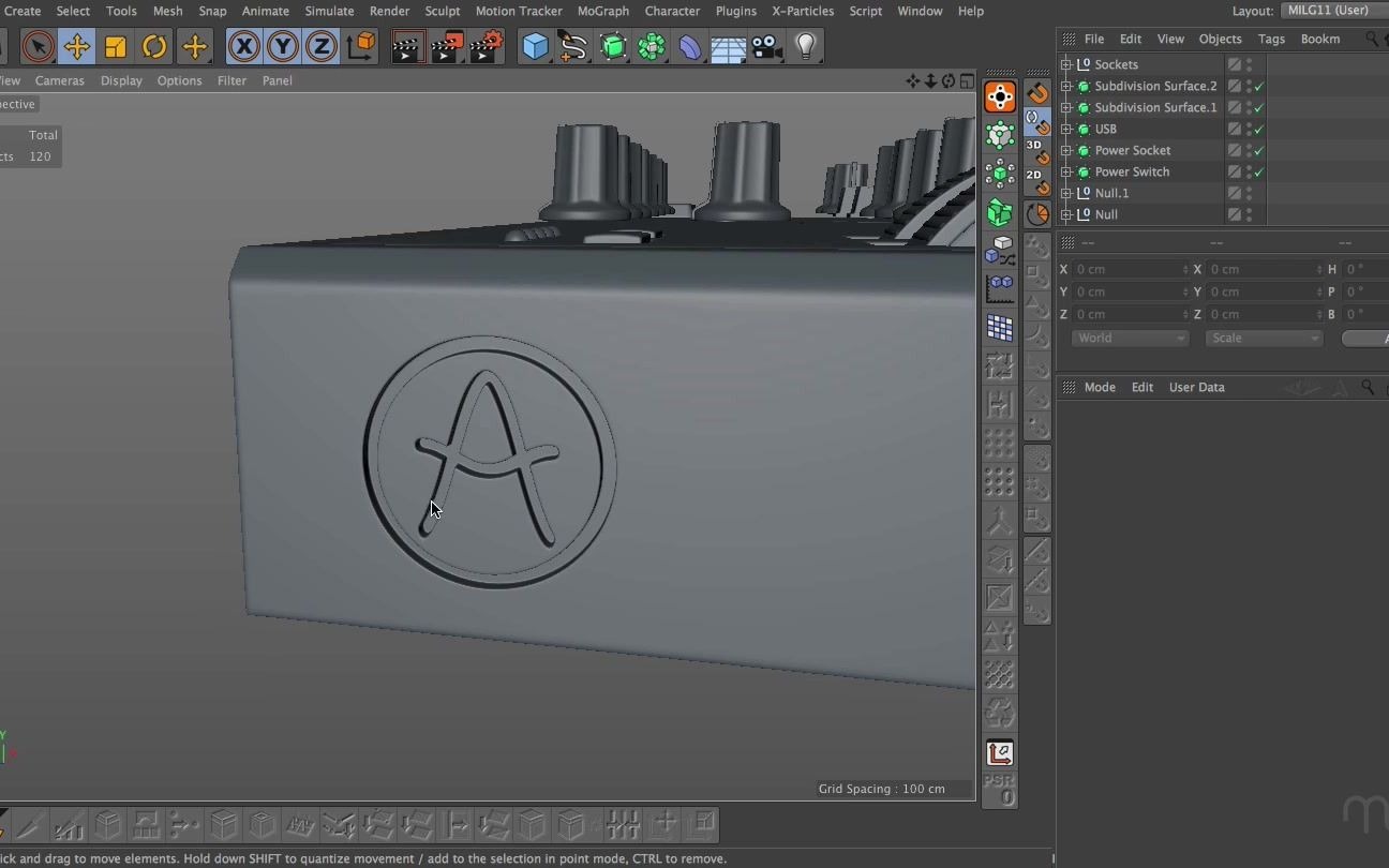 C4D硬表面建模-模型上字母标志布线法17